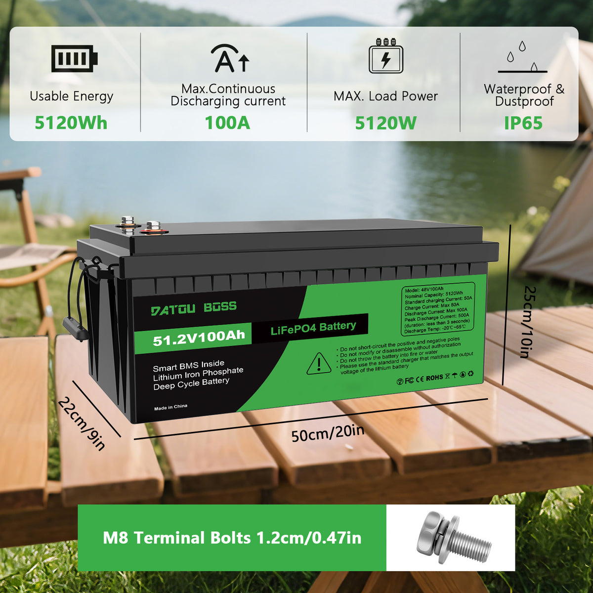 DATOUBOSS 48V 100Ah LiFePO4 Battery, 200A BMS,200A BMS, 6000+ Cycles f ...